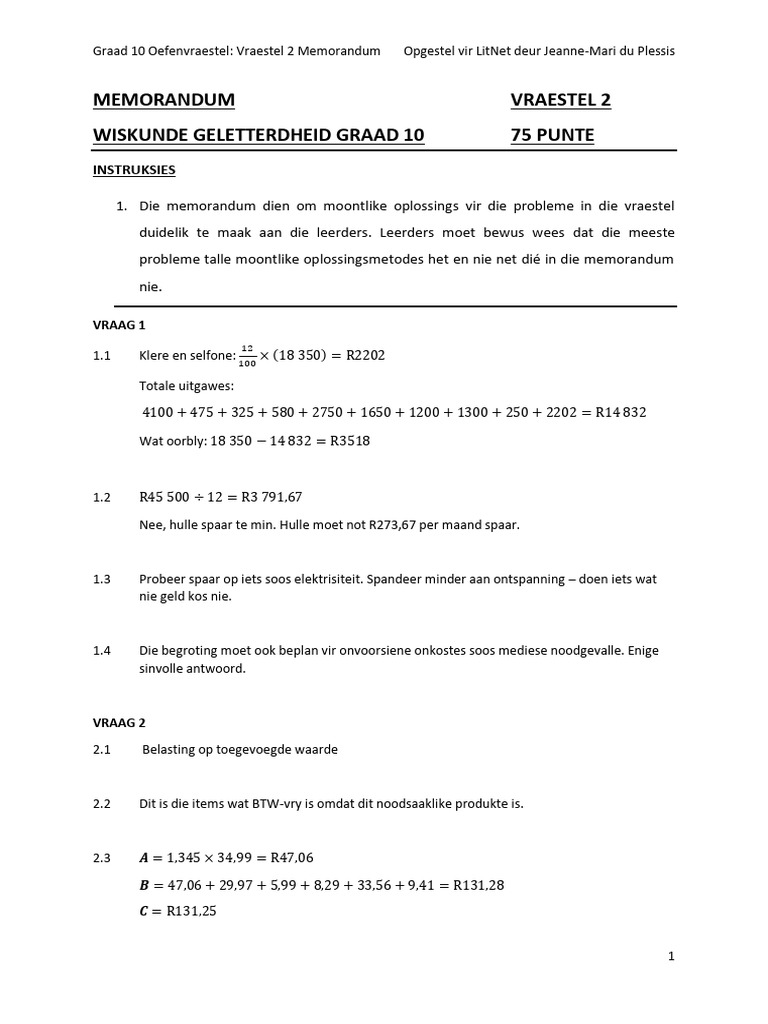 GR 10 WG V2b Memo 2018opgestel | PDF