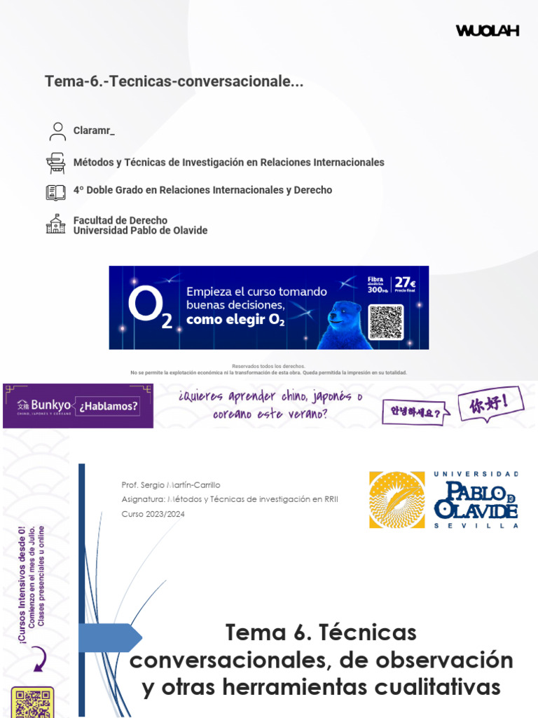 Wuolah Free Tema 6. Tecnicas Conversacionales de Observacion y Otras | PDF