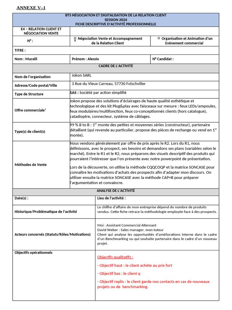 BTS NDRC 2024 E4 - Fiche Négociation Vente Et Accompagnement de La Relation Client | PDF