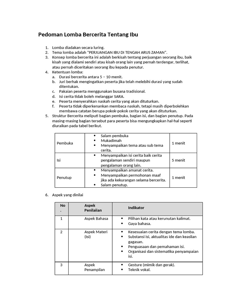 Pedoman Lomba Bercerita Tentang Ibu Pdf