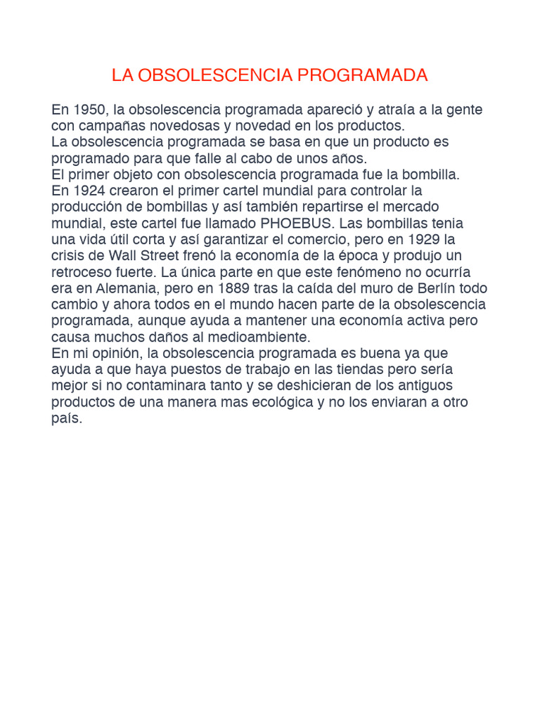 La Obsolescencia Programada | PDF