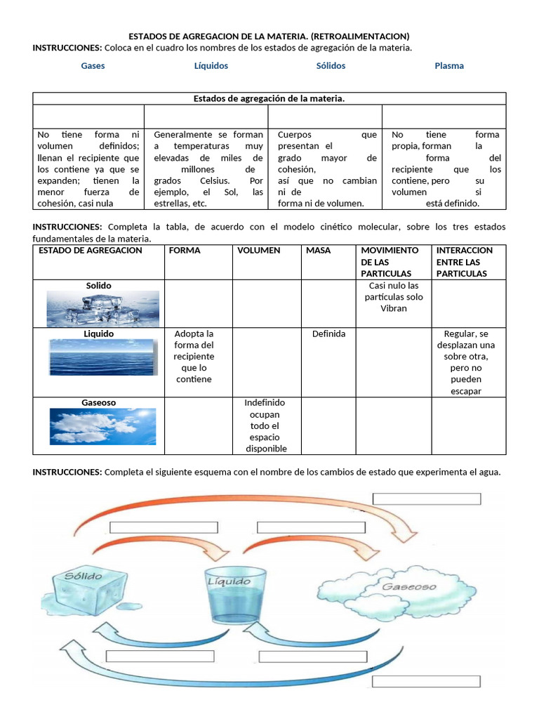 Estados de Agregacion de La Materia Actividad 3 Septiembre 2024 | PDF ...