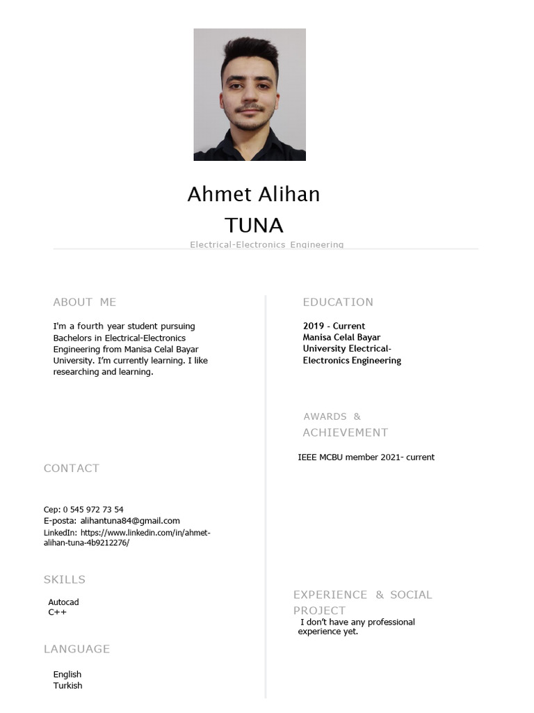 Ahmet Ali̇han Tuna CV | PDF