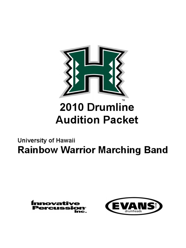 2010 Drumline Audition Packet: Rainbow Warrior Marching Band | PDF ...