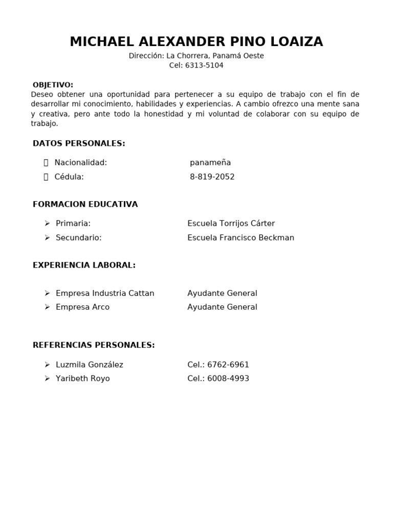 Hoja de Vida Yanitza | PDF