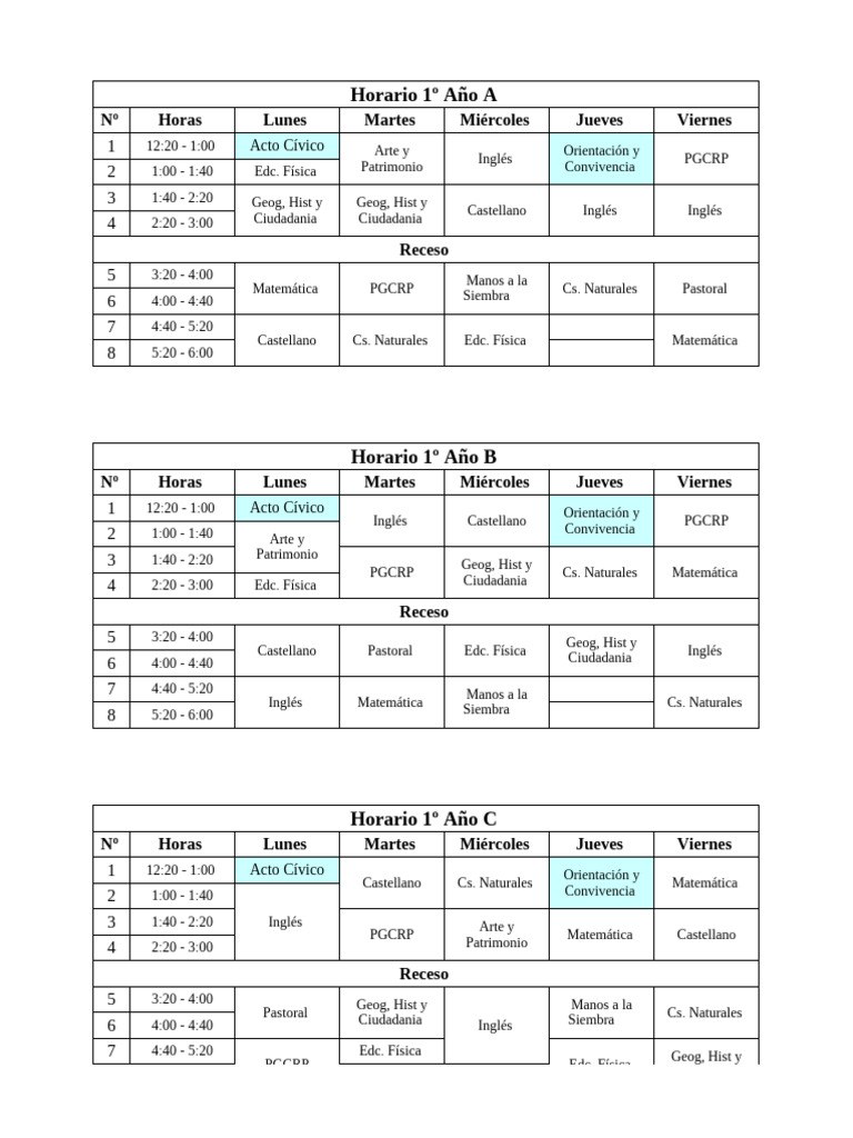 Horarios 2022-2023 | PDF