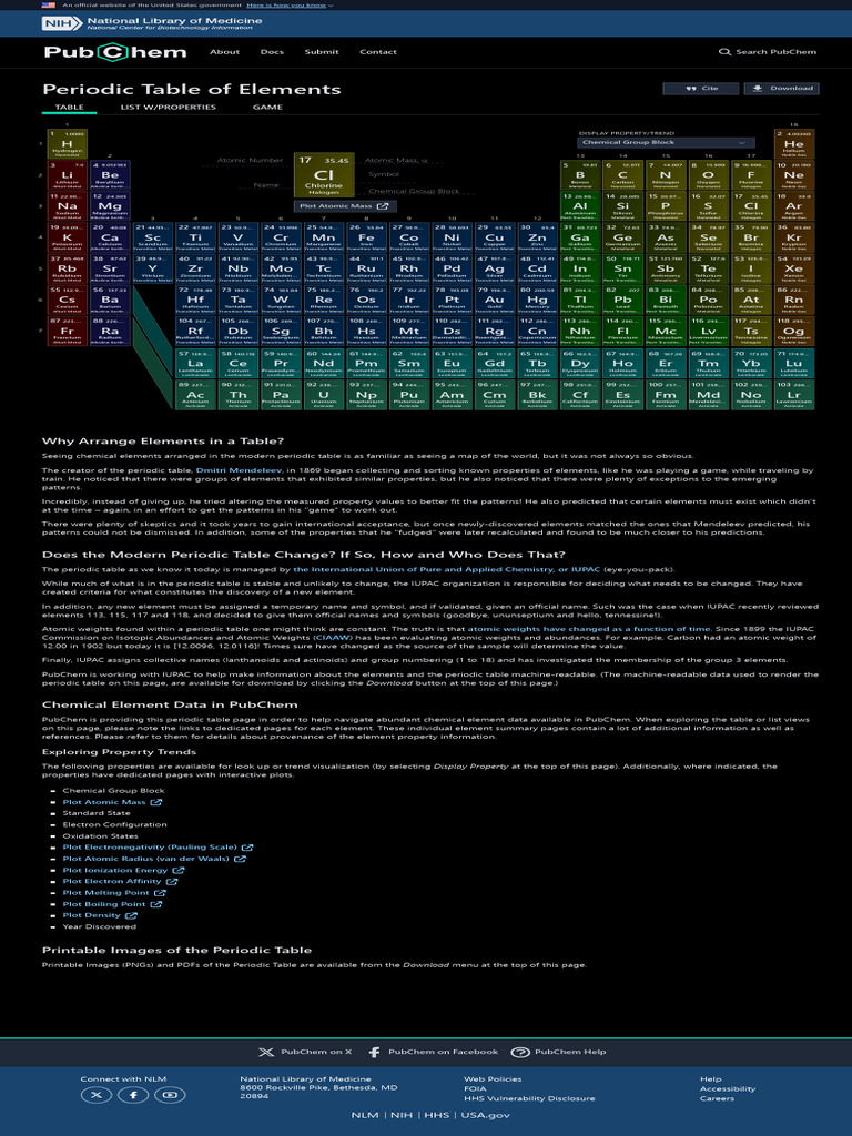 Periodic Table of Elements - PubChem | PDF