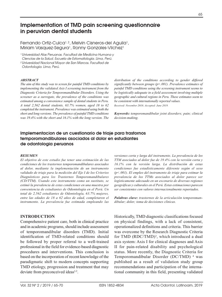 Implementation of TMD Pain Screening Questionnaire | PDF