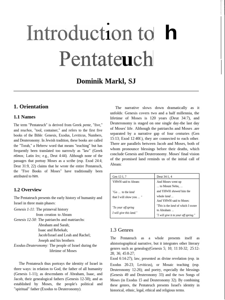 Markl Intro Pentateuch Jerome Biblical Commentary SCAN | PDF