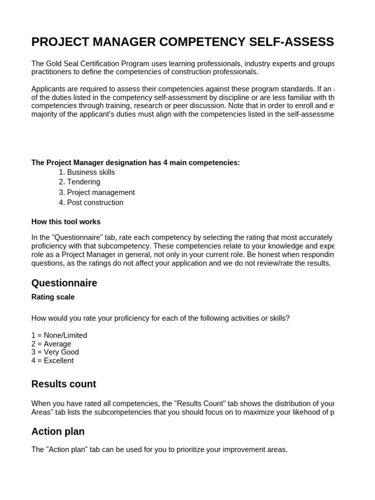 PM Competency Self Assessement Tool June12024 1 | PDF