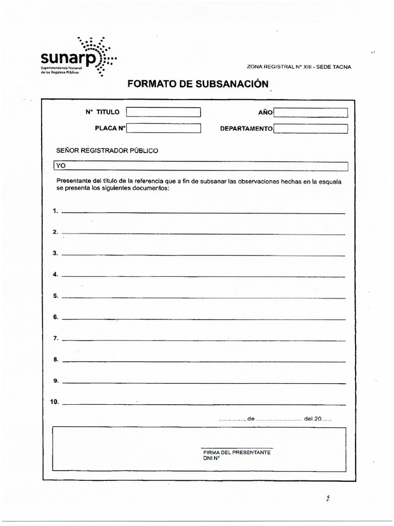 FORMATO SUBSANACIÓN SUNARP | PDF
