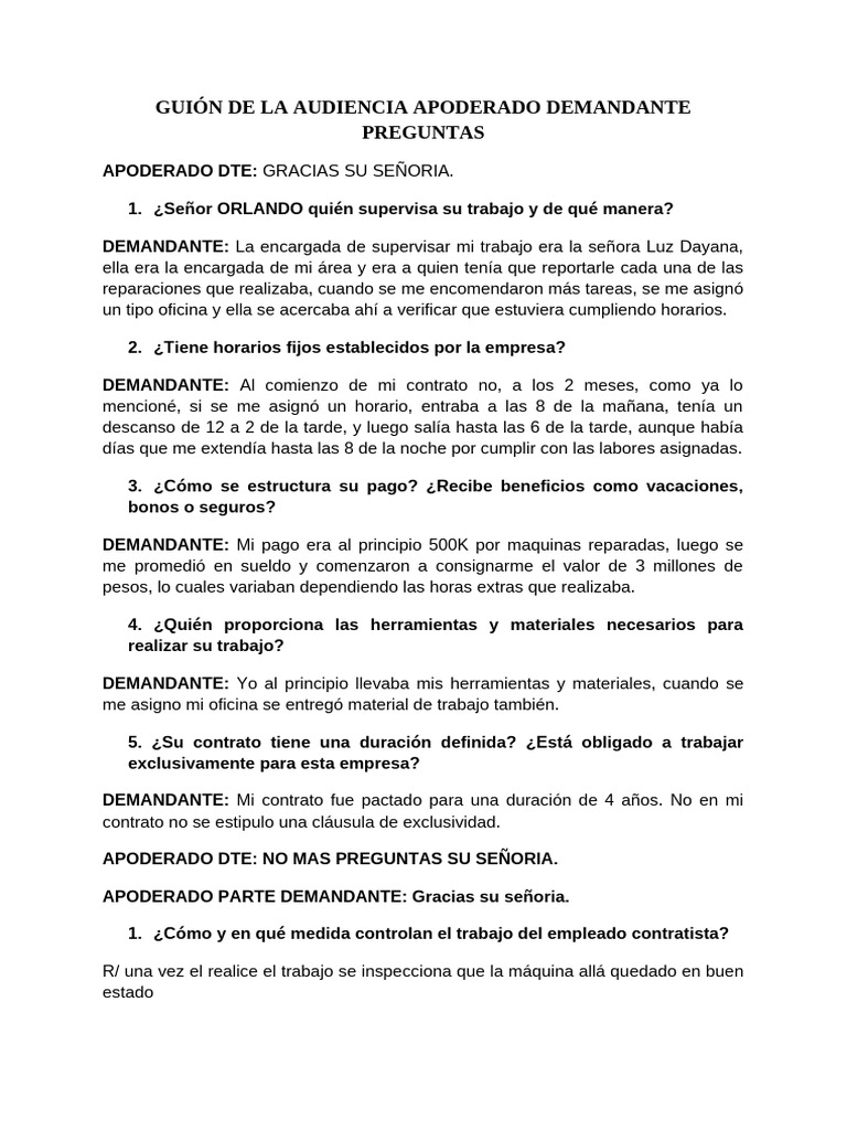 Guión de La Audiencia Apoderado Demandante | PDF