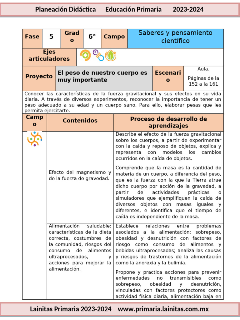 6to Grado Mayo 04 El Peso de Nuestro Cuerpo Es Muy Importante 2023 | PDF