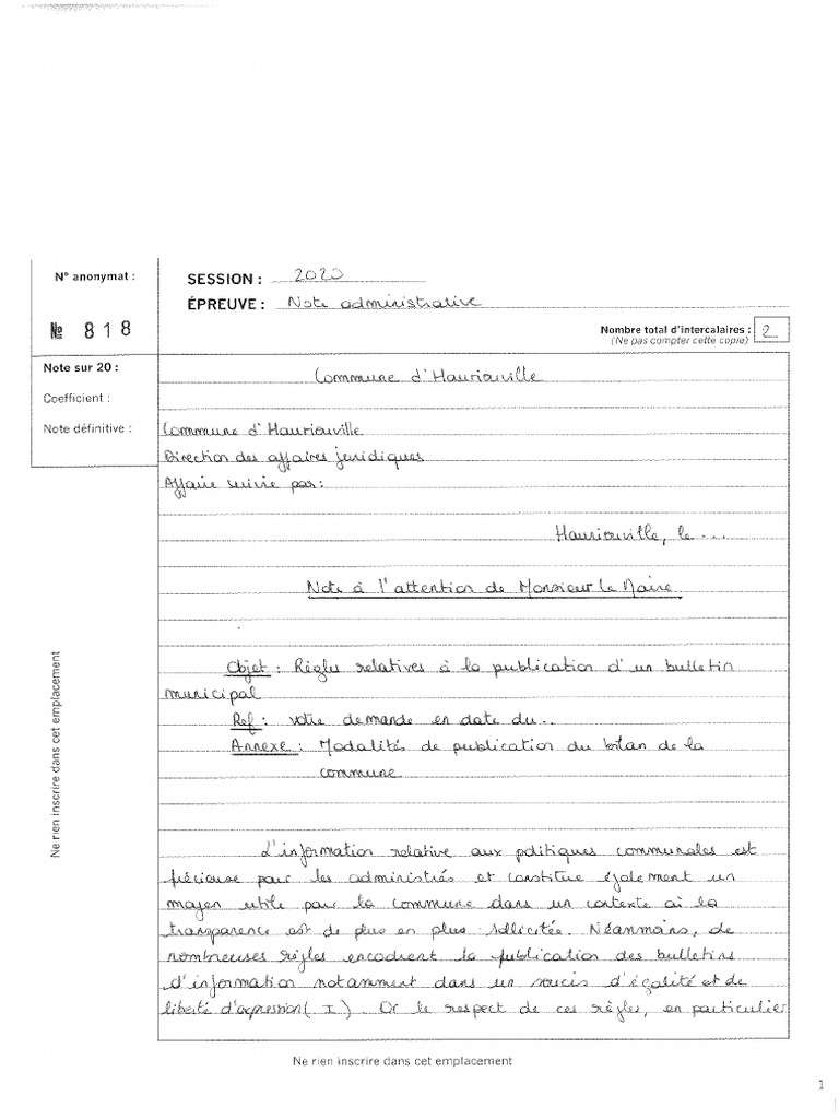 Note Administrative Exemple 3 | PDF