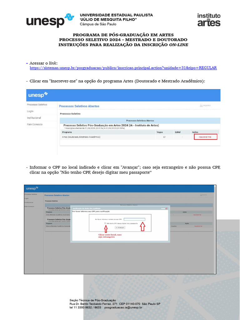 Tutorial Inscricoes Processo Seletivo | PDF