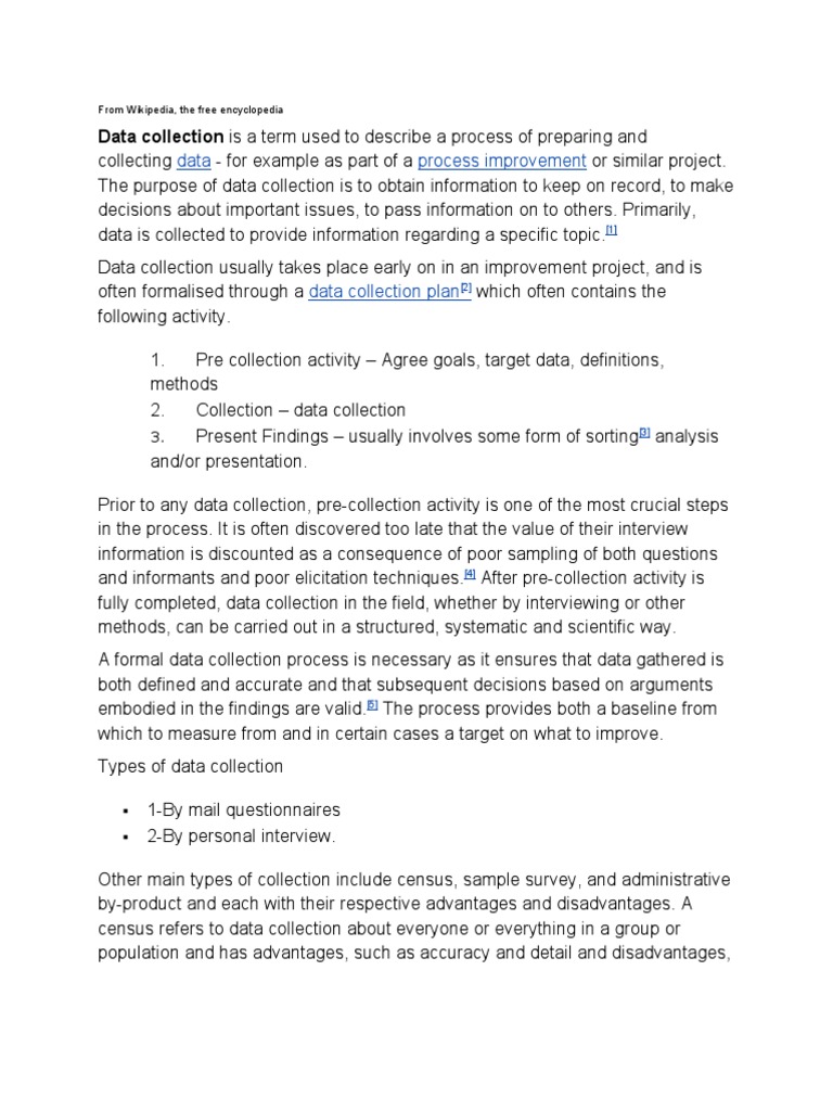 Data Process Improvement: Data Collection Is A Term Used To Describe A ...