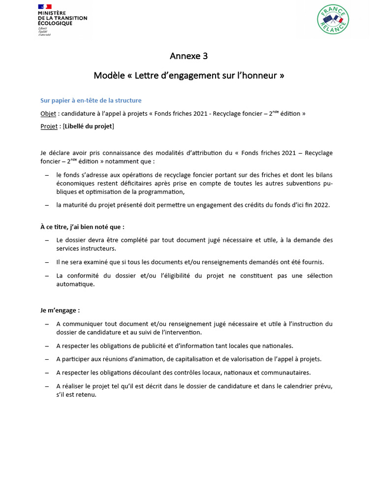 Annexe 3 - Modele de Lettre Engagement-2 | PDF