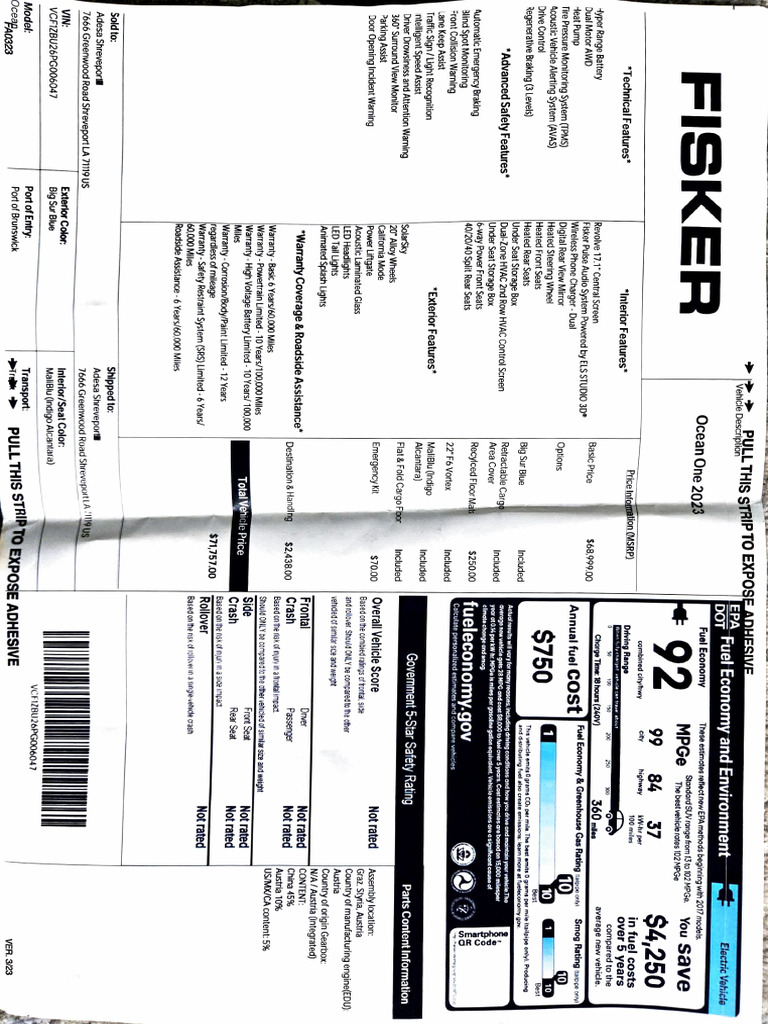 fisker window sticker | PDF