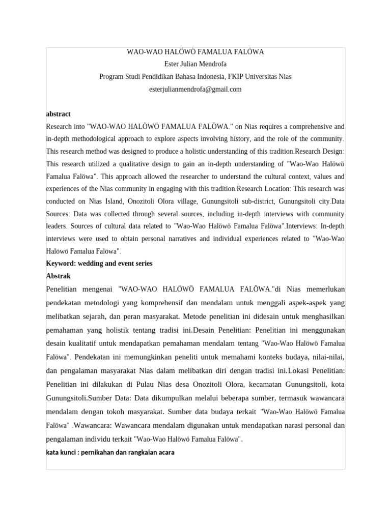 Tugas Jurnal Ester Julian Mendrofa Matkul Bahasa Nias Dan Tradisi Lisan | PDF