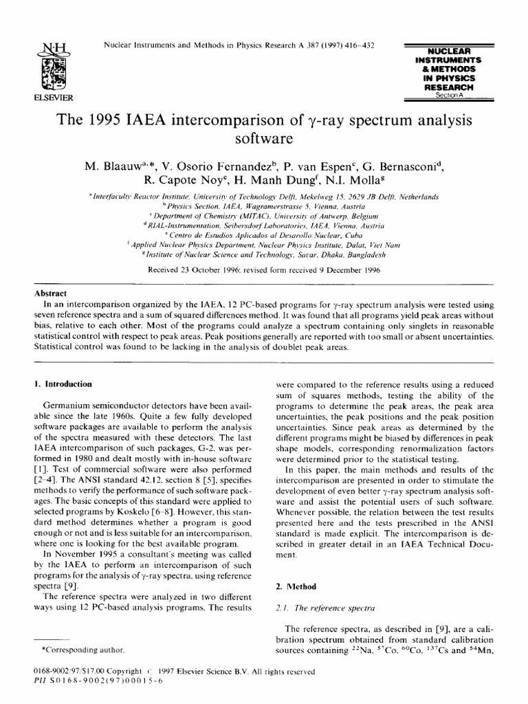 1995iaea - Intercomparison-Of Gamma Spectrum Analysis Software | PDF
