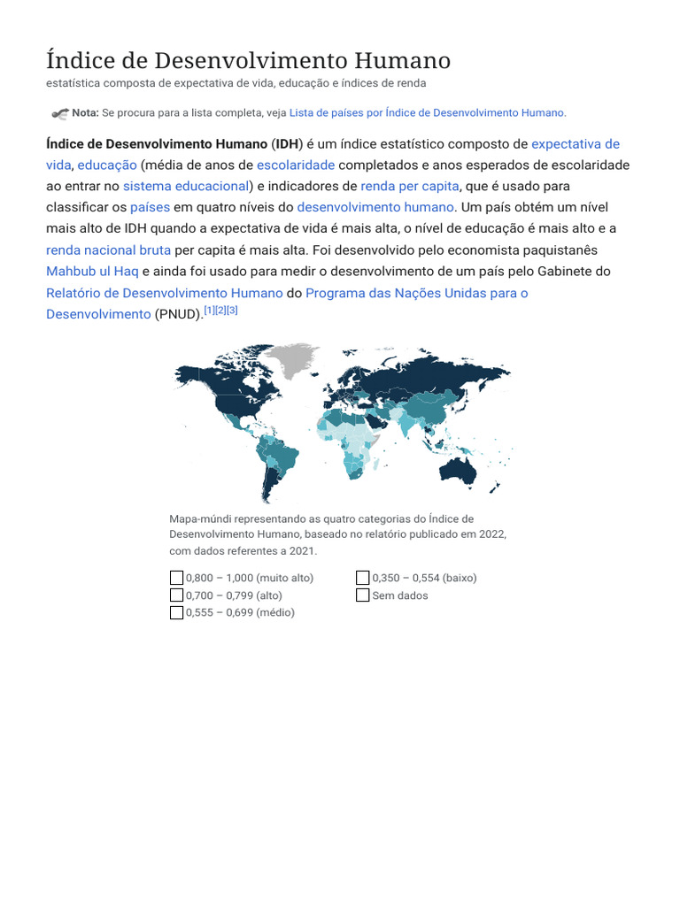 Índice de Desenvolvimento Humano - Wikipédia, A Enciclopédia Livre ...