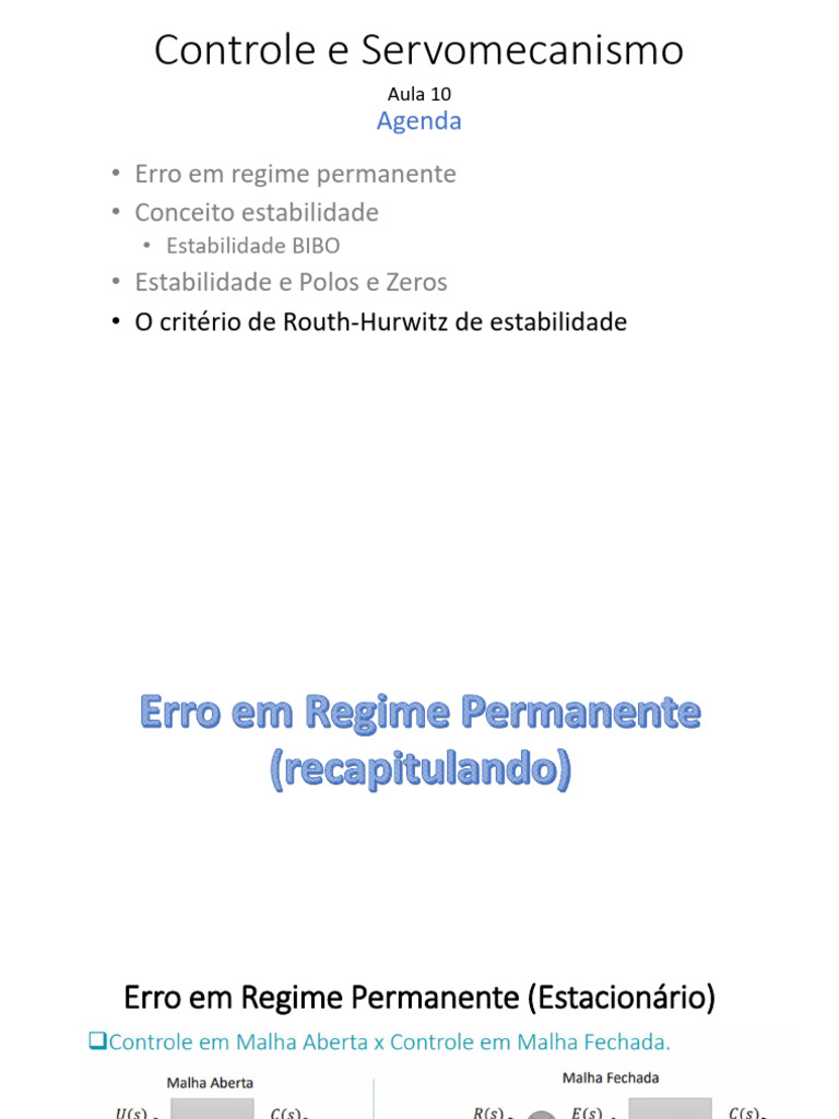 Aula10 - Controle - Critério de Estabilidade de Routh-Hurwitz | PDF