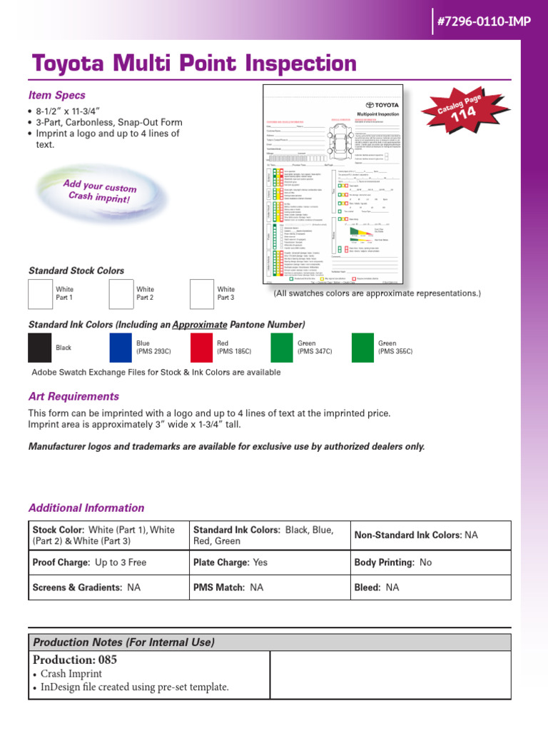 7296 0110 IMP Multi Point Inspection Form Toyota 1 | PDF | Brake | Tire