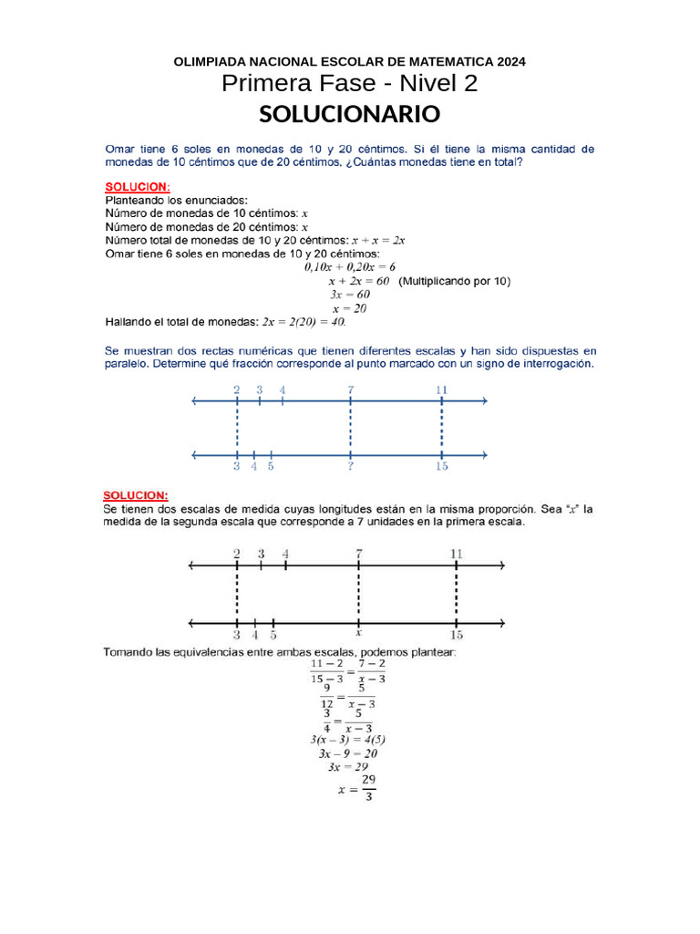 Solucionario Olimpiada Nacional Escolar de Matematica 2024 | PDF
