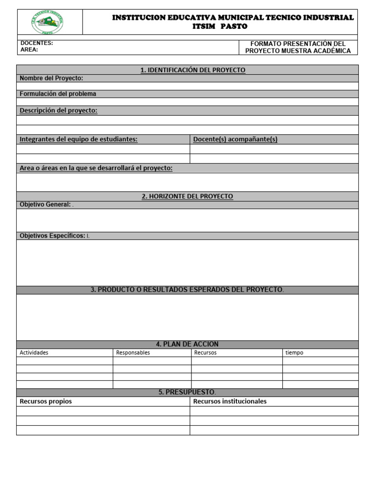 Formato Presentacion Del Proyecto | PDF