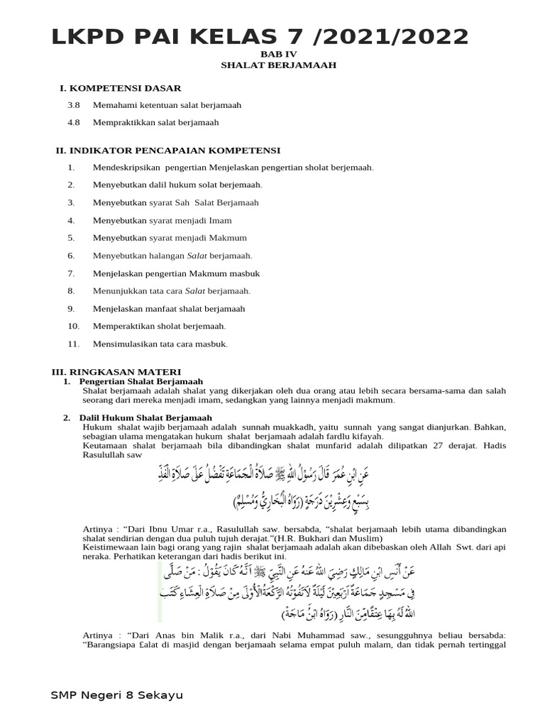 Lkpd Kelas Vii Bab 4 | PDF