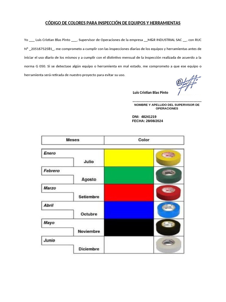 Anexo N°2 Código de Colores de Inspección | PDF