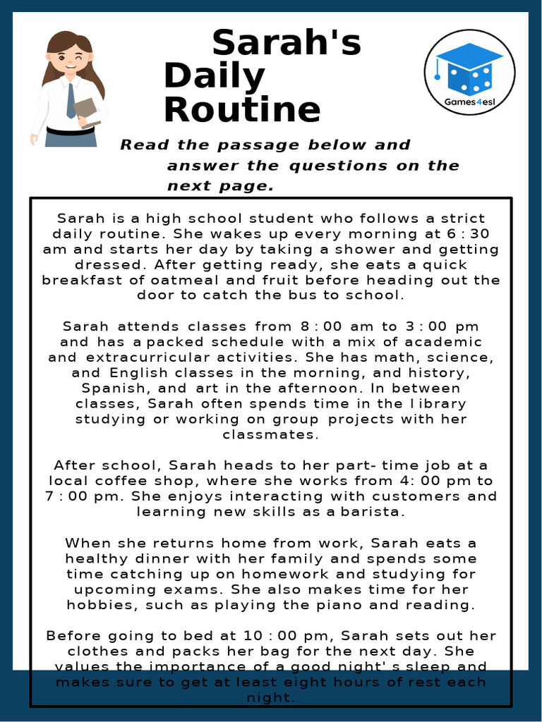 Reading Comprehension Worksheet Daily Routine | PDF