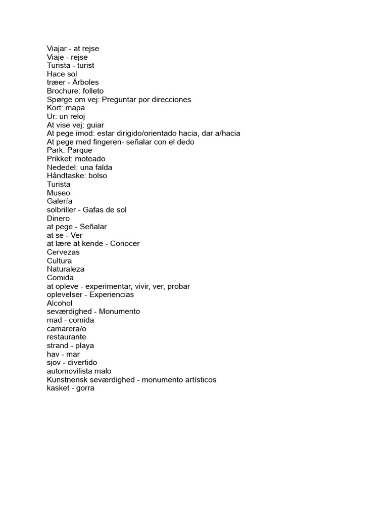 Vocabulario - Turismo | PDF