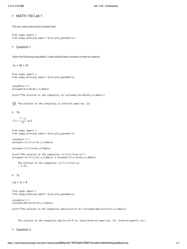 Lab 2 150 - Colaboratory | PDF