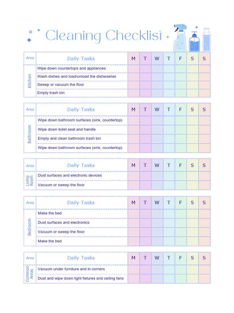 Colorful Modern Daily and Monthly Cleaning Checklist | PDF | Bathroom ...