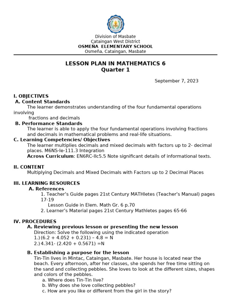 Lesson Plan For CO | PDF