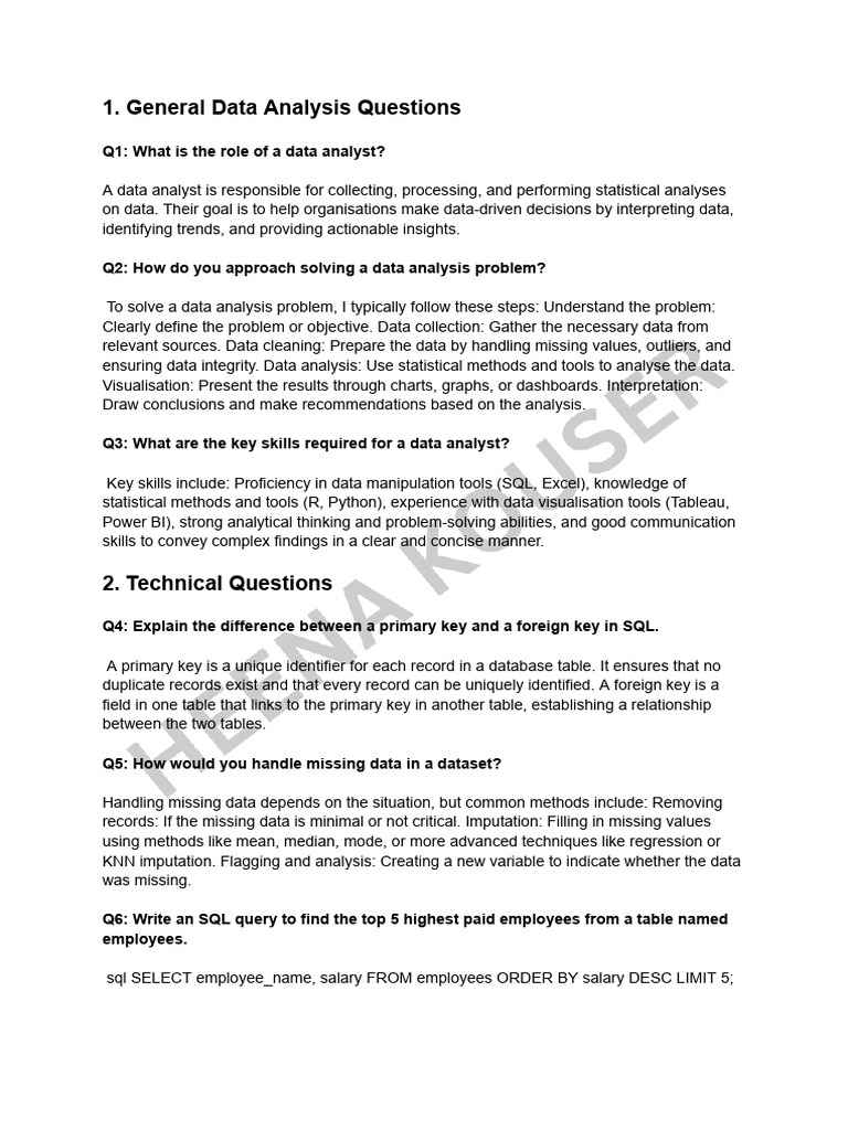 Data Analyst QnA guide | PDF