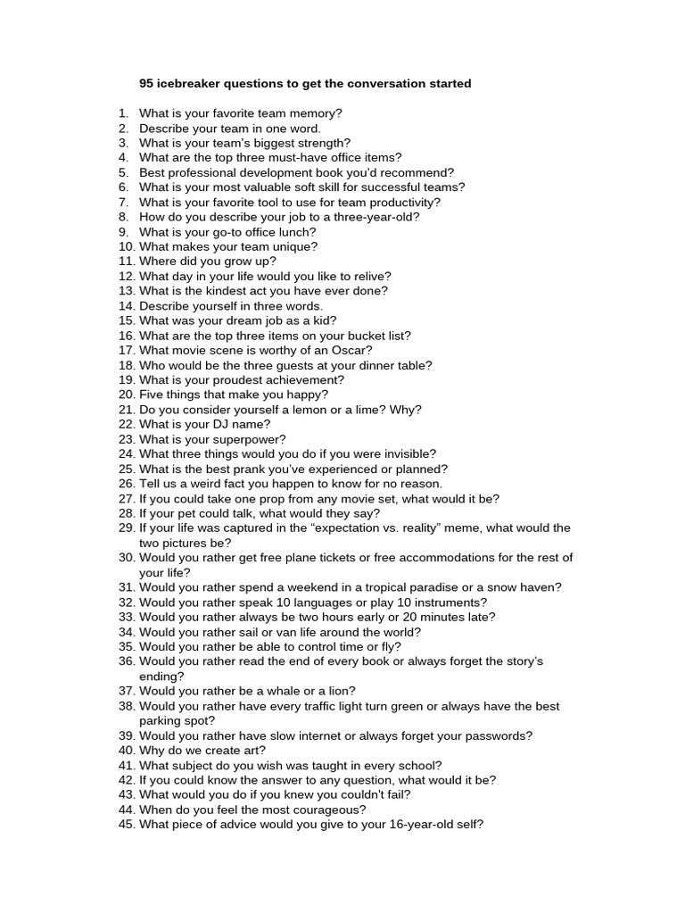 95 Icebreaker Questions To Get The Conversation Started | PDF