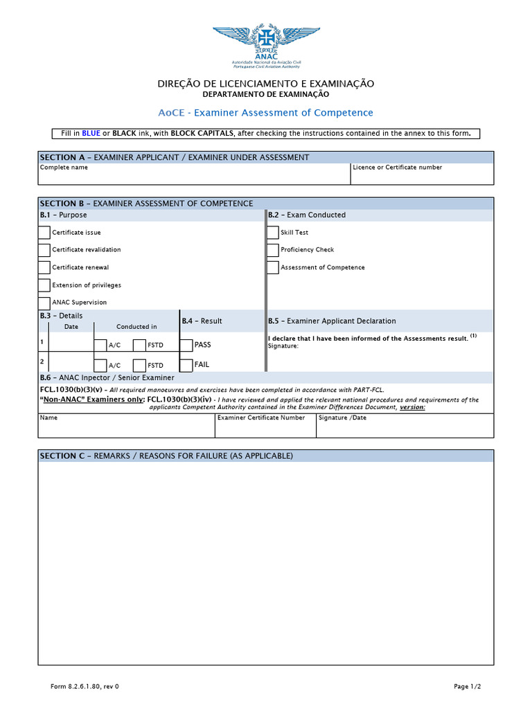 Form8.2.6.1.80Rev0 AoCE Examiner Assessment of Competence | PDF