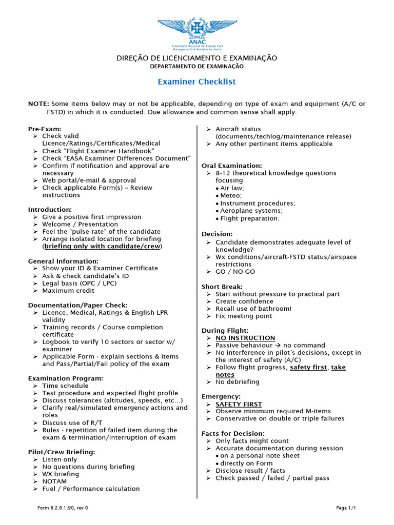 Flight Examiner Handbook Checklist | PDF | Aviation | Technology ...