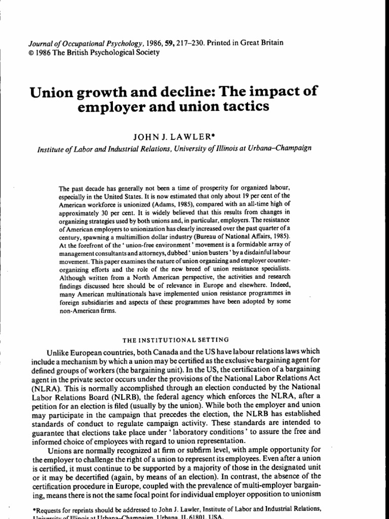 Union Growth and Decline: The Impact of Employer and Union Tactics ...