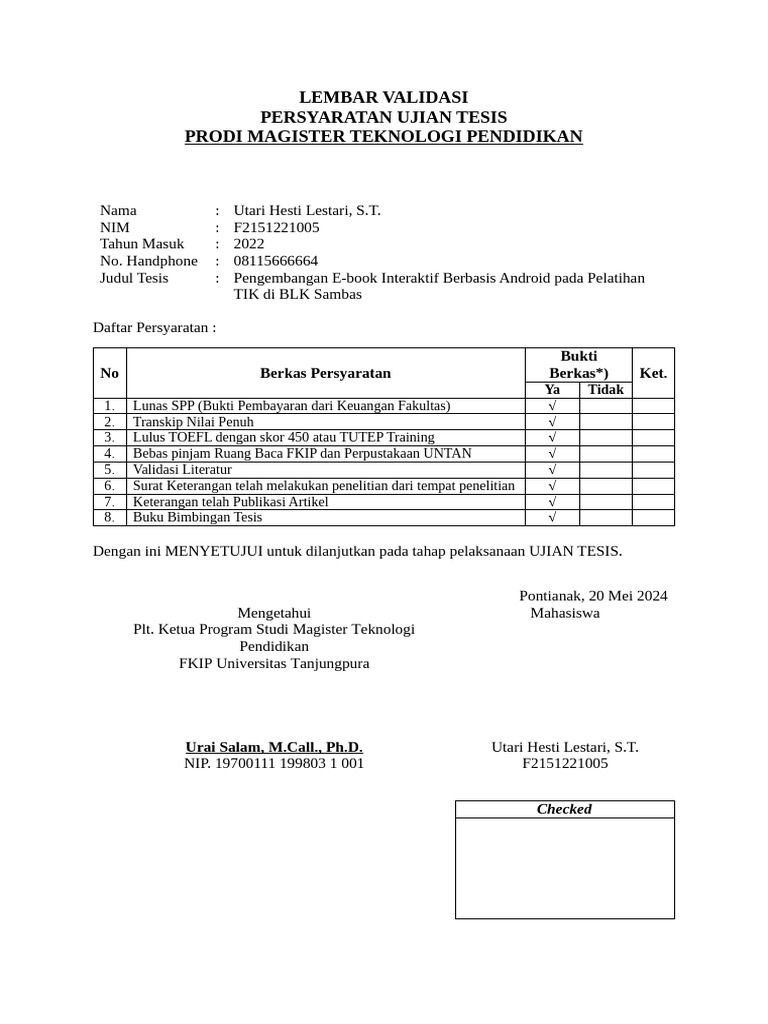 Lembar Validasi UT UHL | PDF