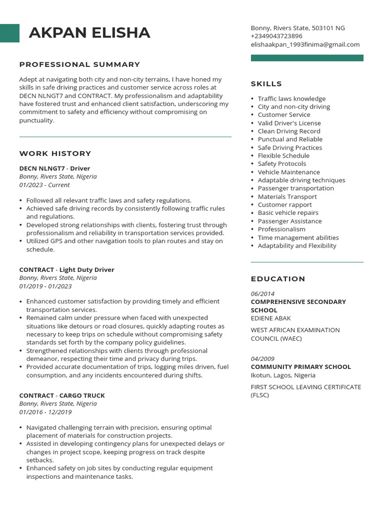 AKPAN ELISHA Resume | PDF | Driving | Computers