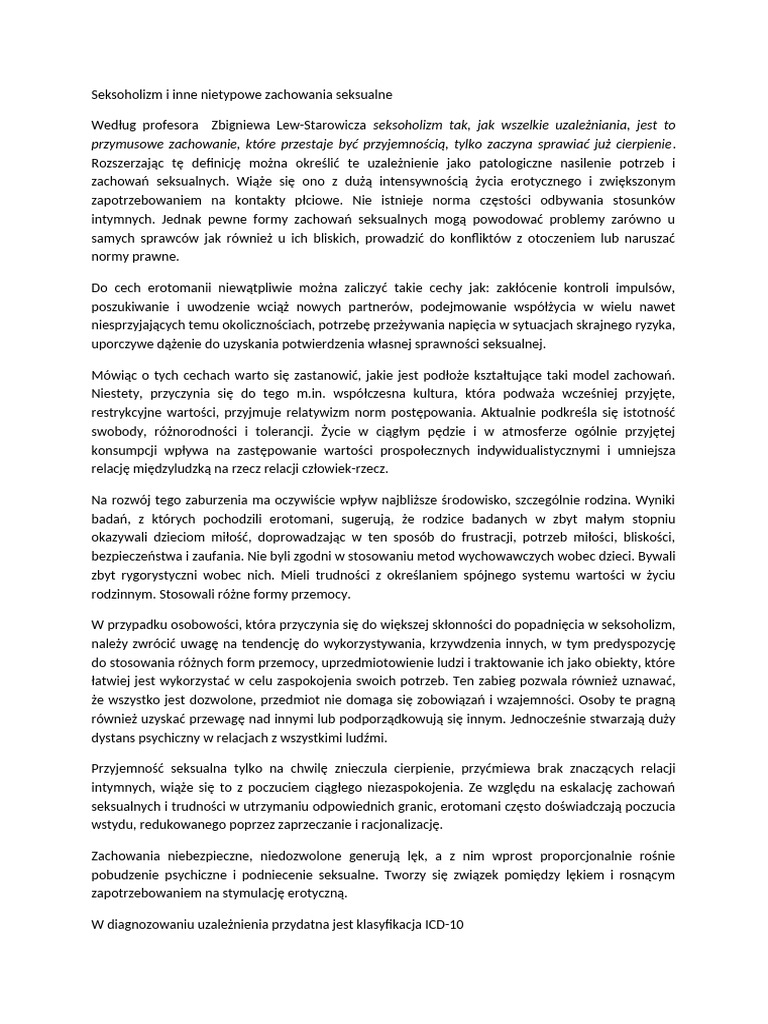 Seksoholizm I Inne Nietypowe Zachowania Seksualne | PDF