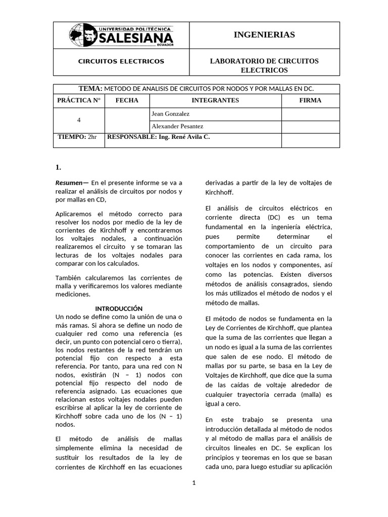 LabCirc - Pract4 - Nodos - MALLAS - DC P63 | PDF