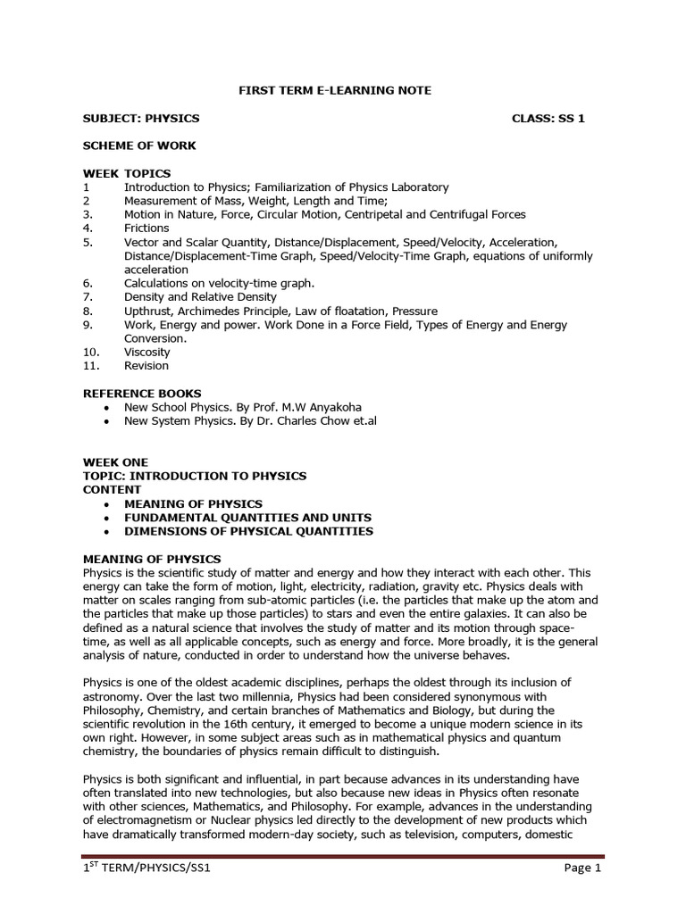 1st Term s1 Physics-1 | PDF