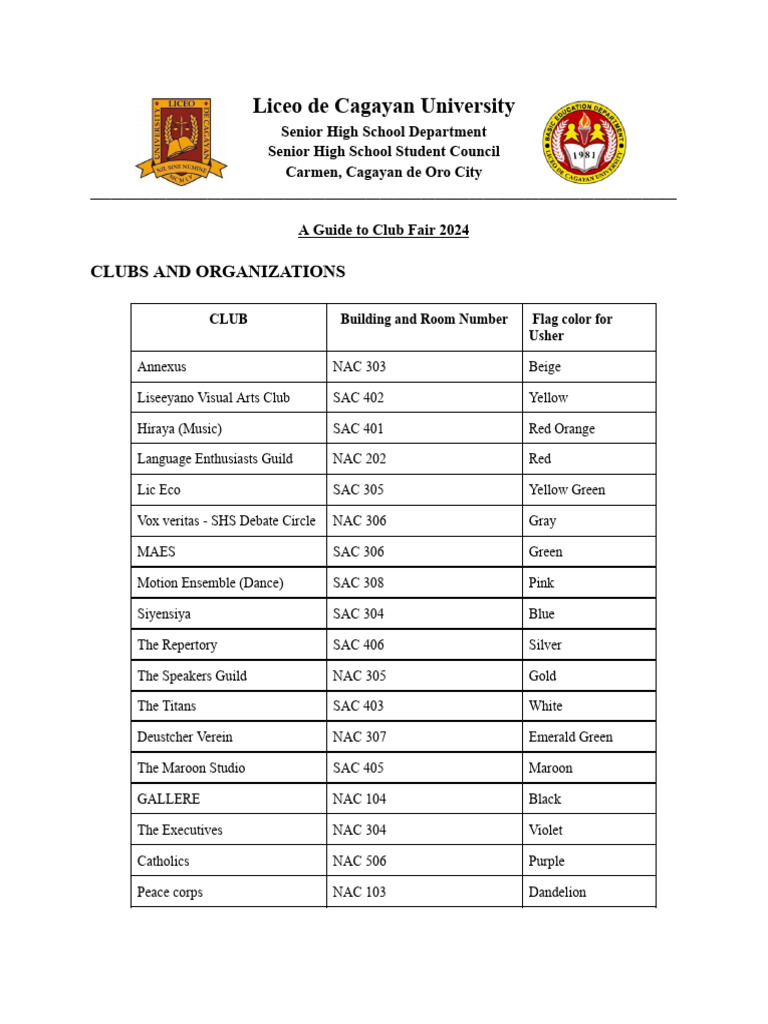 Club Fair 2024 Guide | PDF