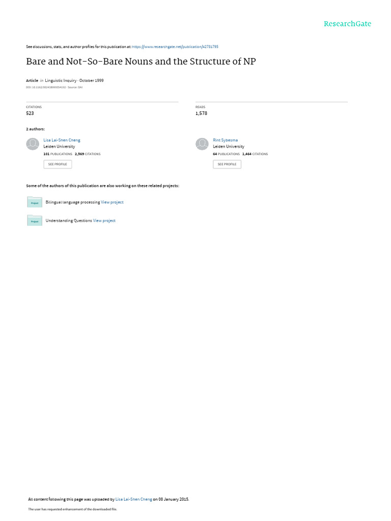 Cheng 和 Sybesma - 1999 - Bare and Not-So-Bare Nouns and the Structure ...
