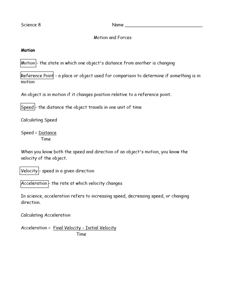 Motion Forces and Energy Notes | PDF