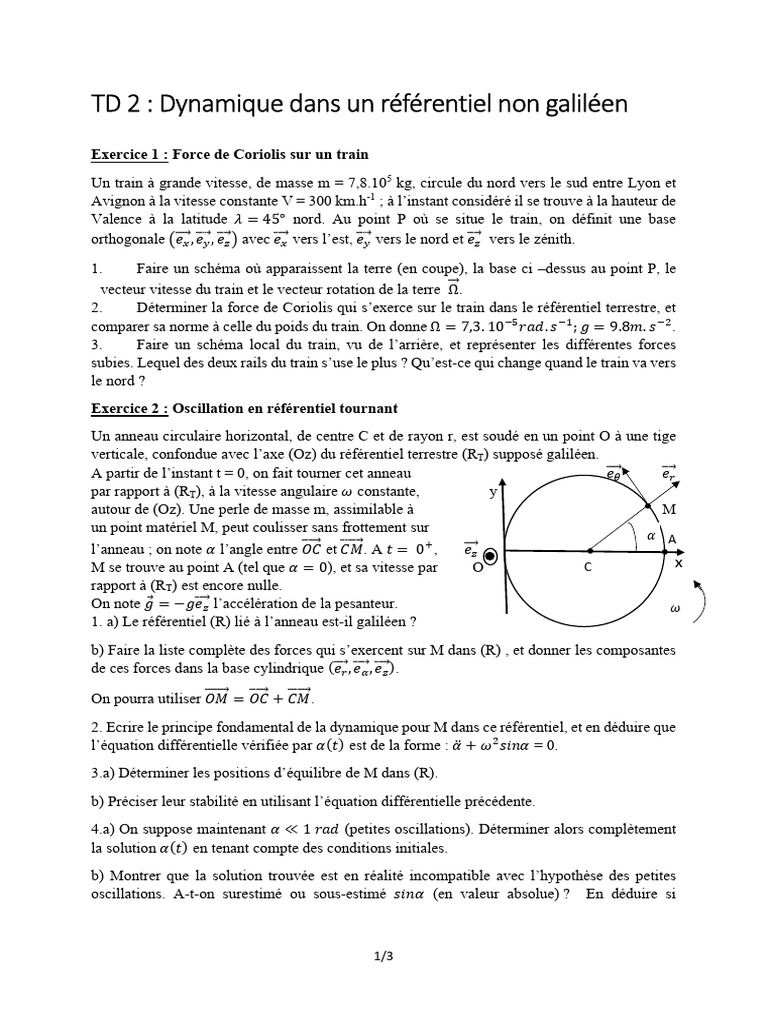 TD2 Dynamique en Reférentiel Non Galiléen | PDF